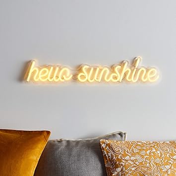 Lights4fun Neon Sign 'Hello Sunshine' Wall Light Yellow LED Plug in ...