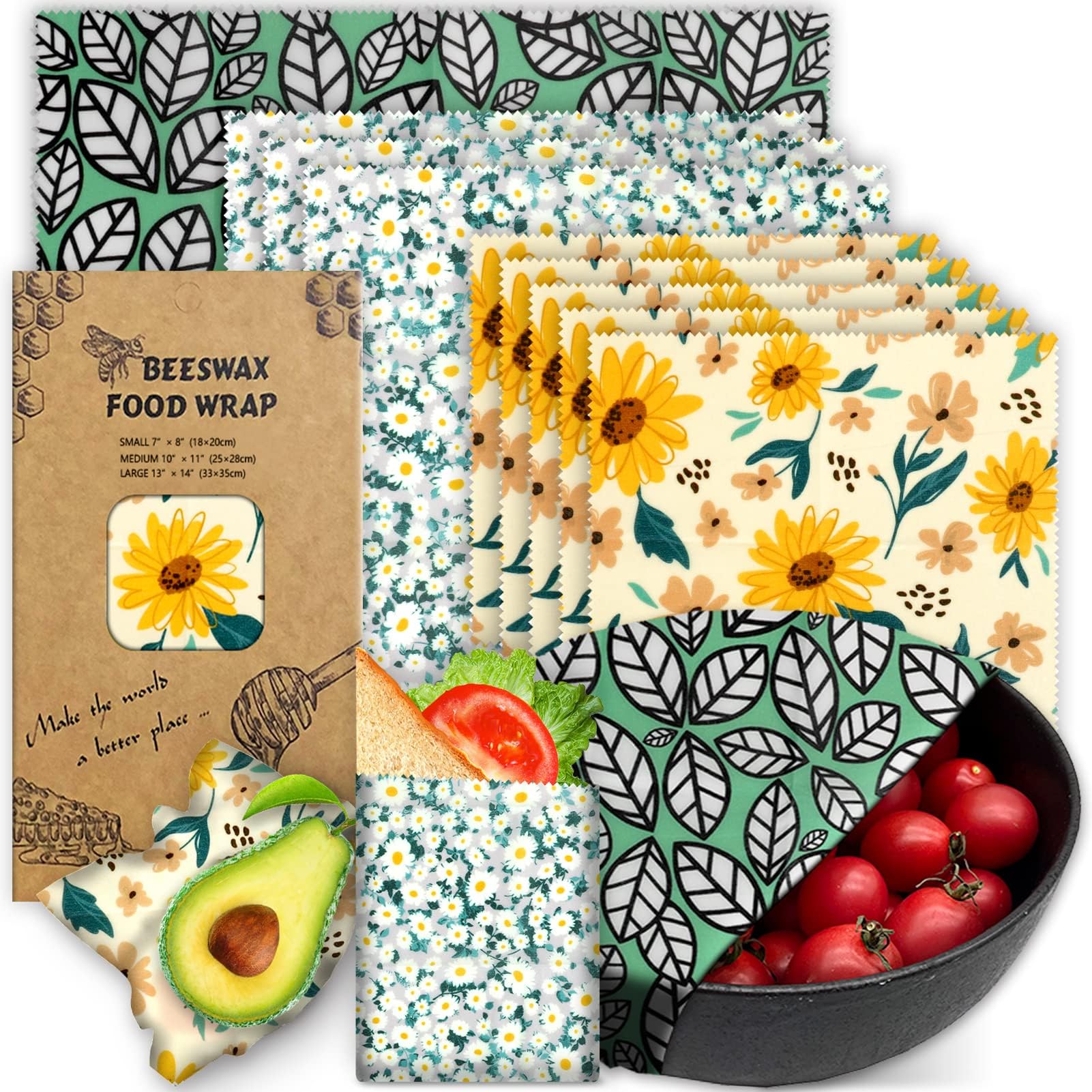 Amazon.com: Bee's Wrap Reusable Beeswax Food Wraps Made in the USA, Eco ...