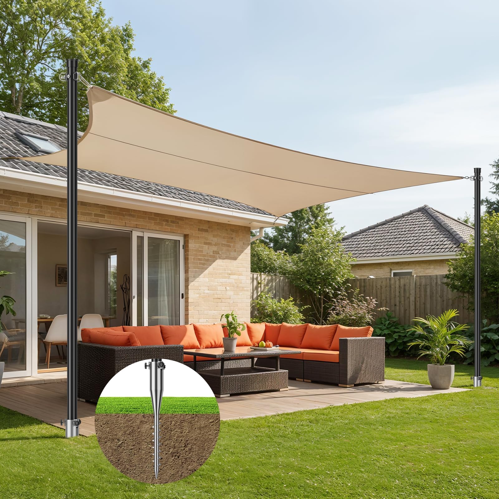 Amazon.com : ZUIWAN 11.5ft Sun Shade Sail Poles,Sunshade Poles for ...