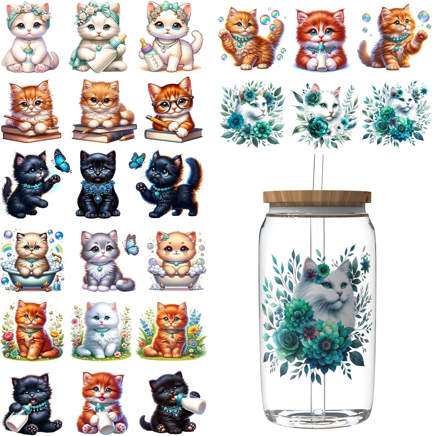 Amazon.com: XRTHGS 24 Sheets UV DTF Cup Wraps for 16 OZ,The Cat UV DTF ...