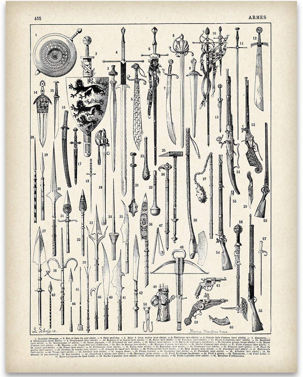 Amazon.com: Vintage French Weapons Illustration - 11x14 Unframed Art ...