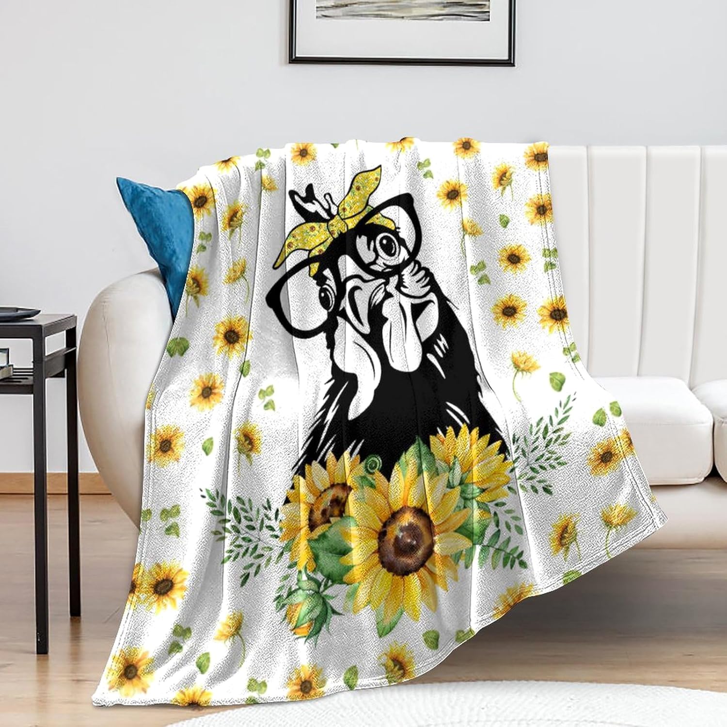 Amazon.com: Chicken Blanket Soft Flannel Sunflower Chicken Throw ...