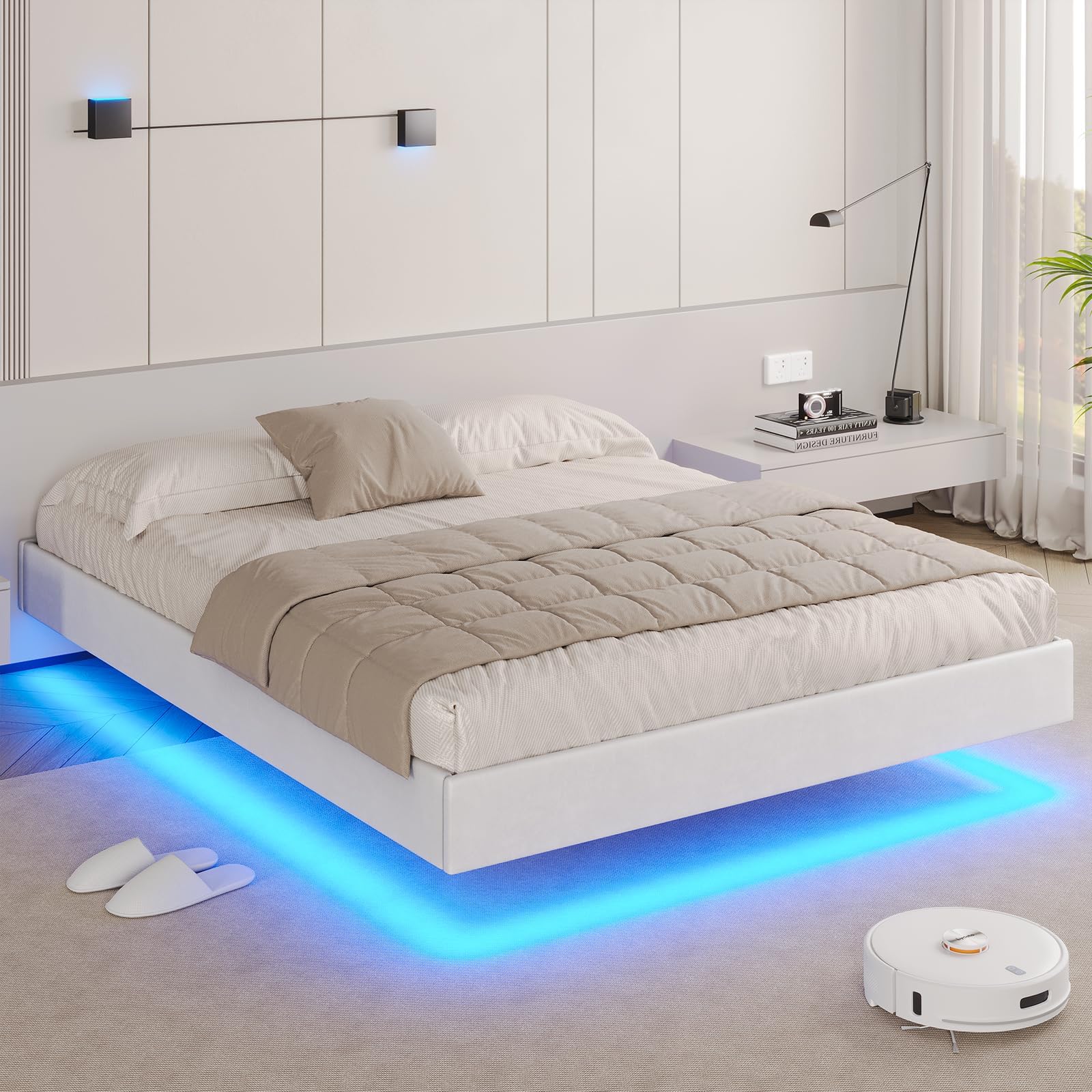 Amazon.com: DICTAC Floating Bed Frame Queen Size with LED Lights ...