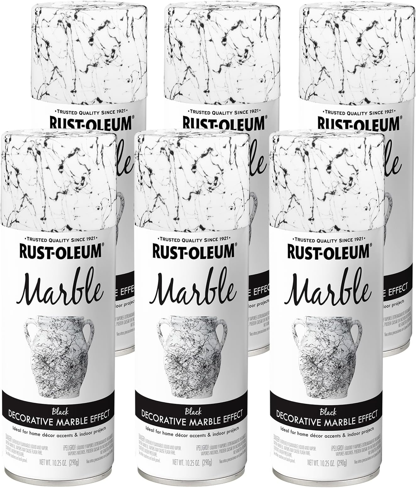 Rust-Oleum 372484 Specialty Marble Spray Paint, 10.25 oz, Black, 6 Pack ...