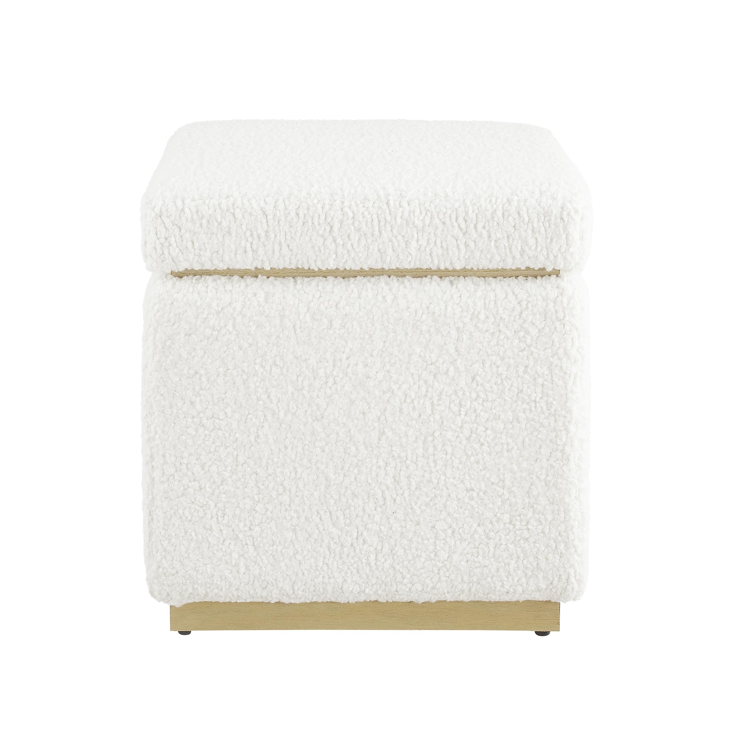 Linon Cream Lexington Sherpa Upholstered Square Storage Ottoman with ...