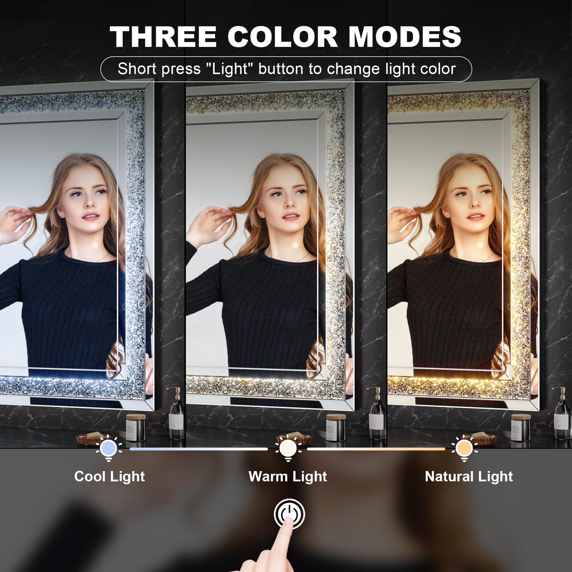 Snapklik.com : 40" X 26" LED Diamond Wall Mirror, Led Mirror For Home ...