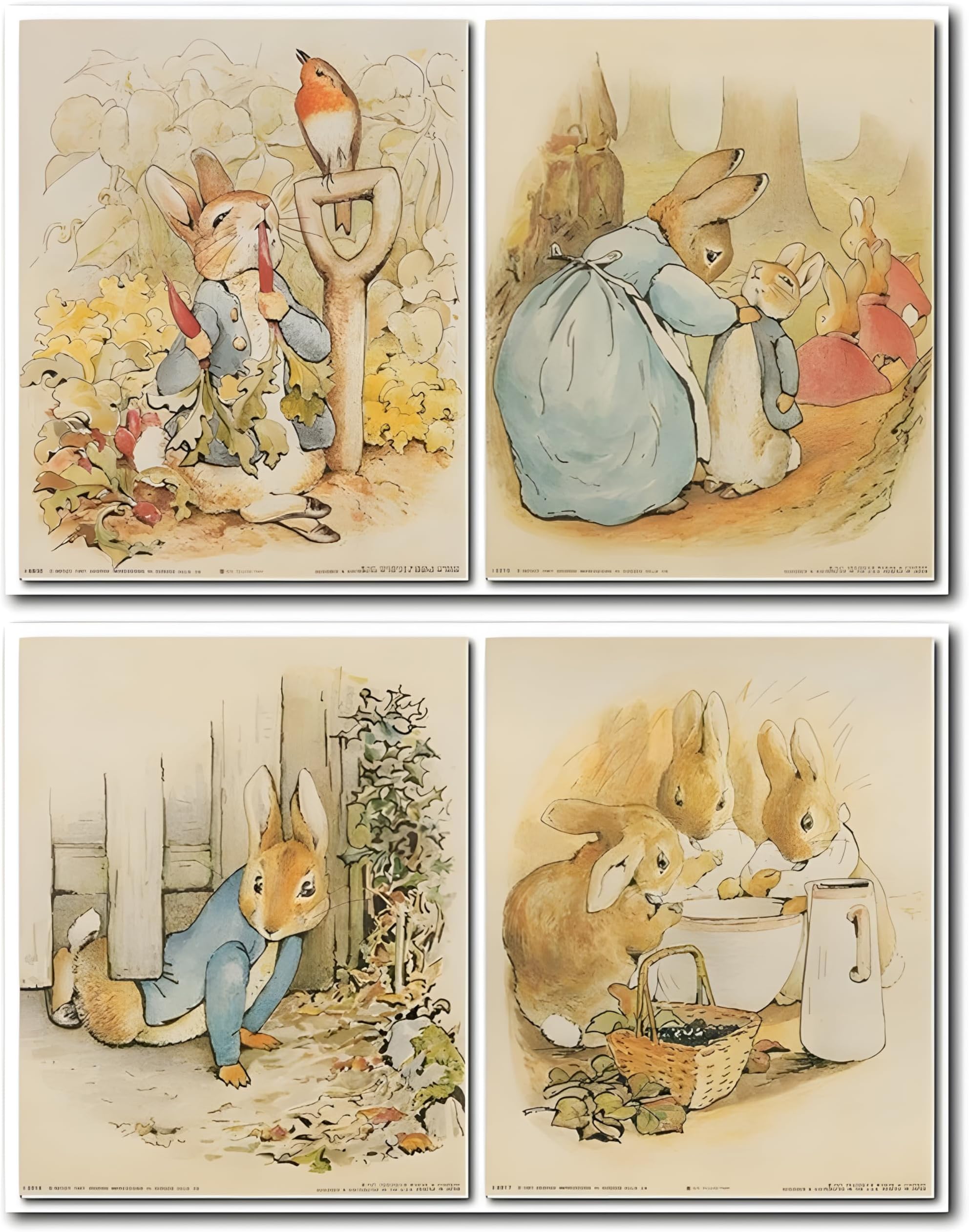 Amazon.com: Set of 4 Beatrix Potter Print Reproductions, Unframed Peter ...