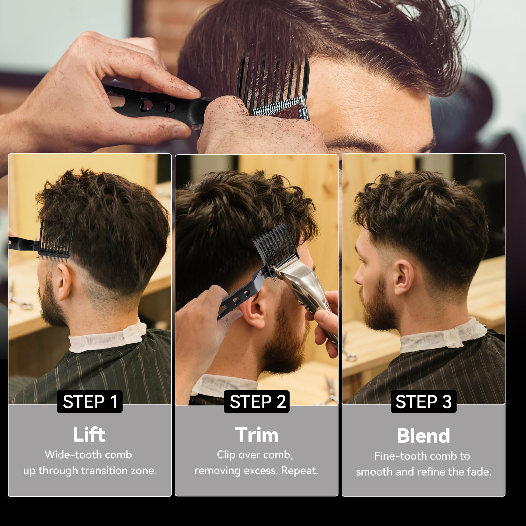Snapklik.com : 3PC Blend Friend Fade Comb & Texture Combs Professional ...
