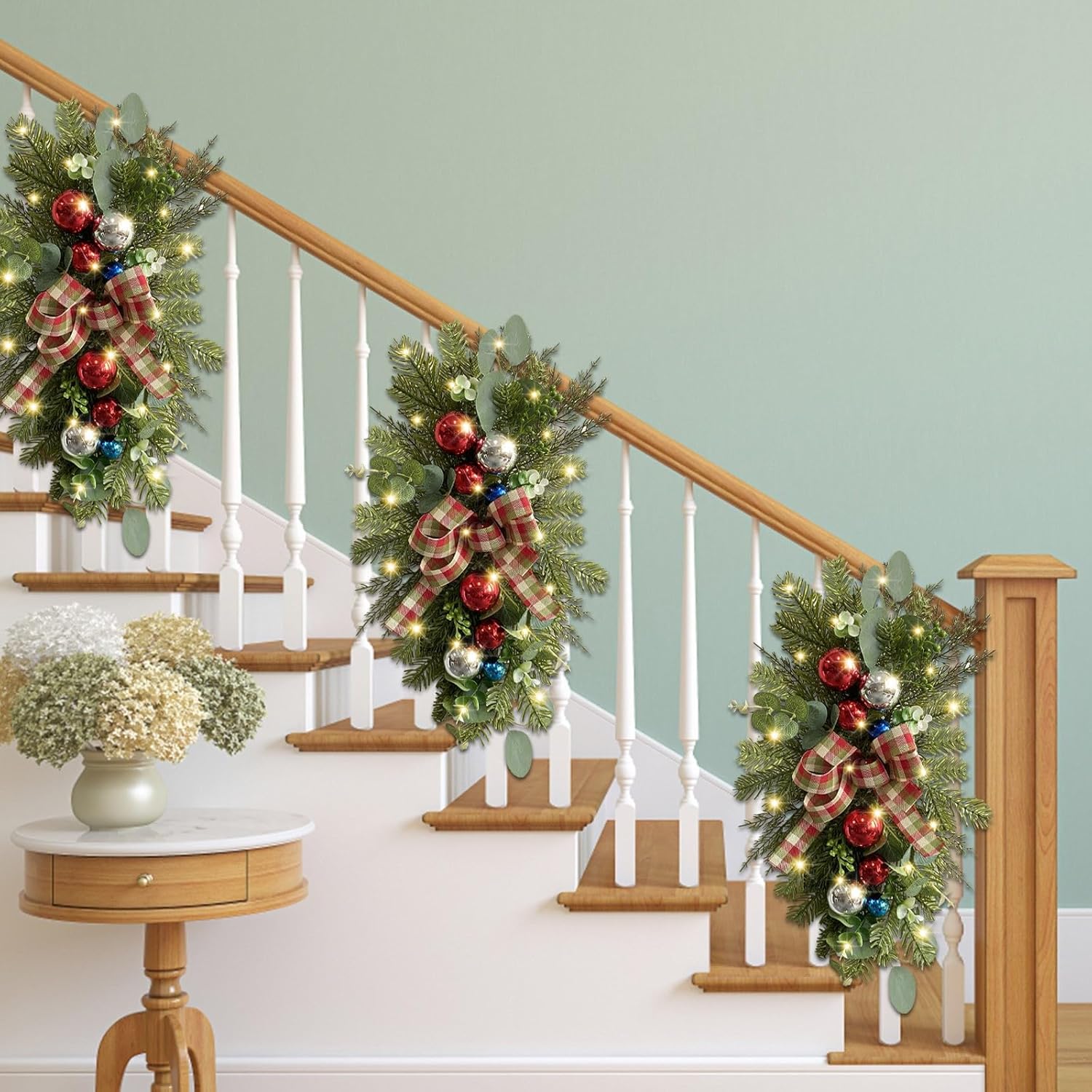 Amazon.com: Scceatti Christmas Swags 18” Teardrop Stairs Window Door Swag Garlands Wreath ...