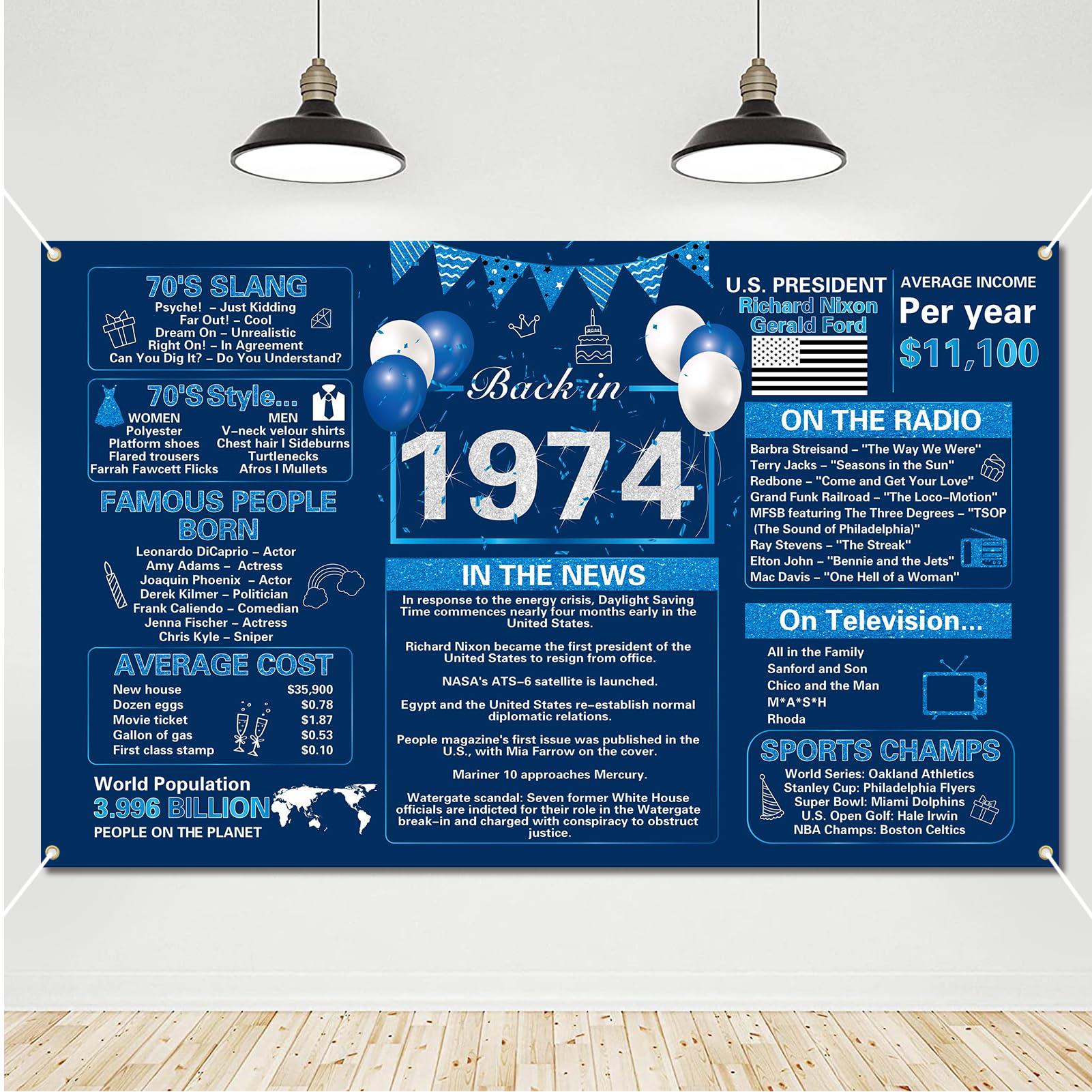 Amazon.com: Crenics 51st Birthday Decorations for 1974, Blue and Silver ...