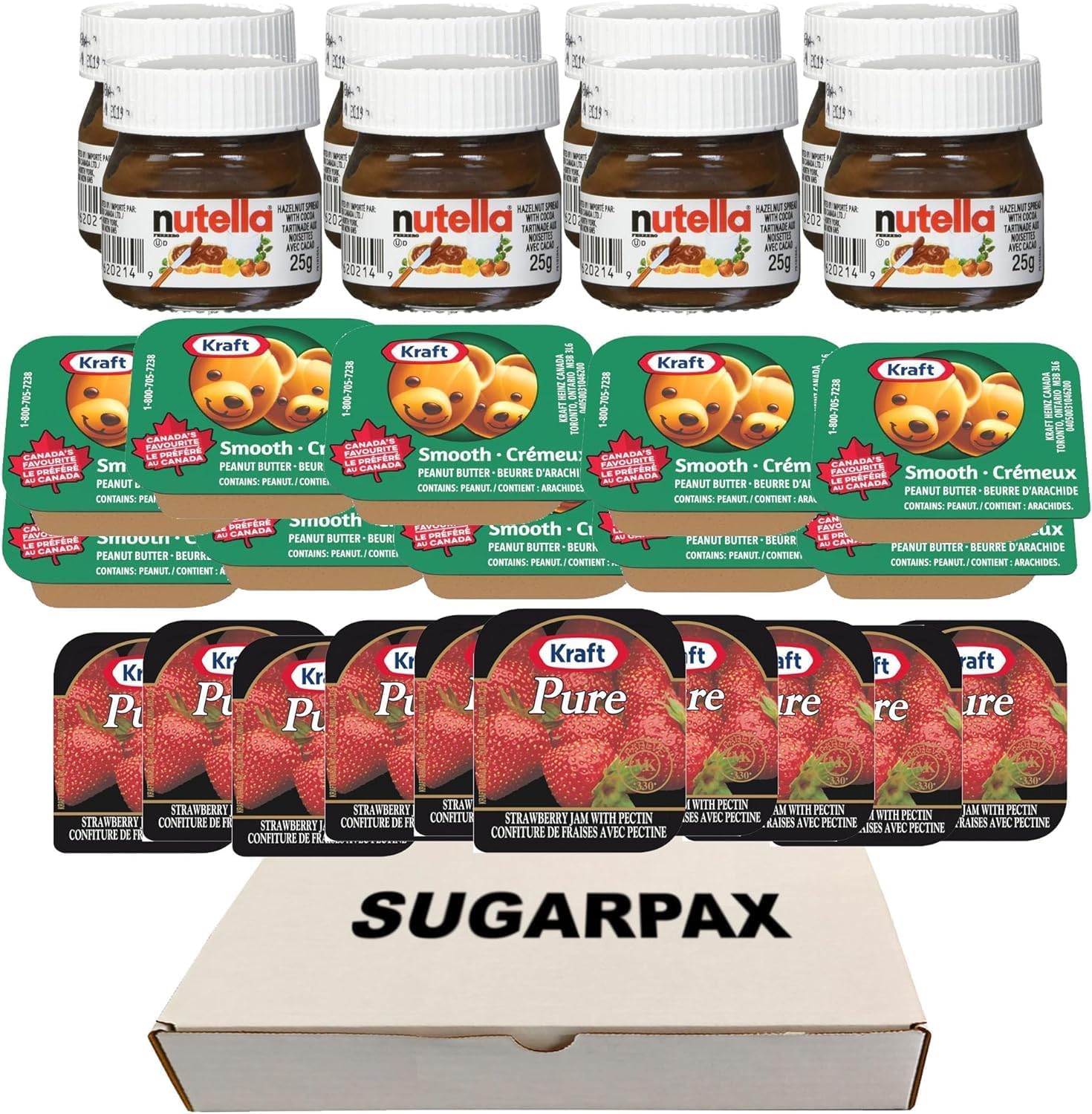 Peanut Butter Jams (10) Spread Bundle with Strawberry (10) and Nutella ...