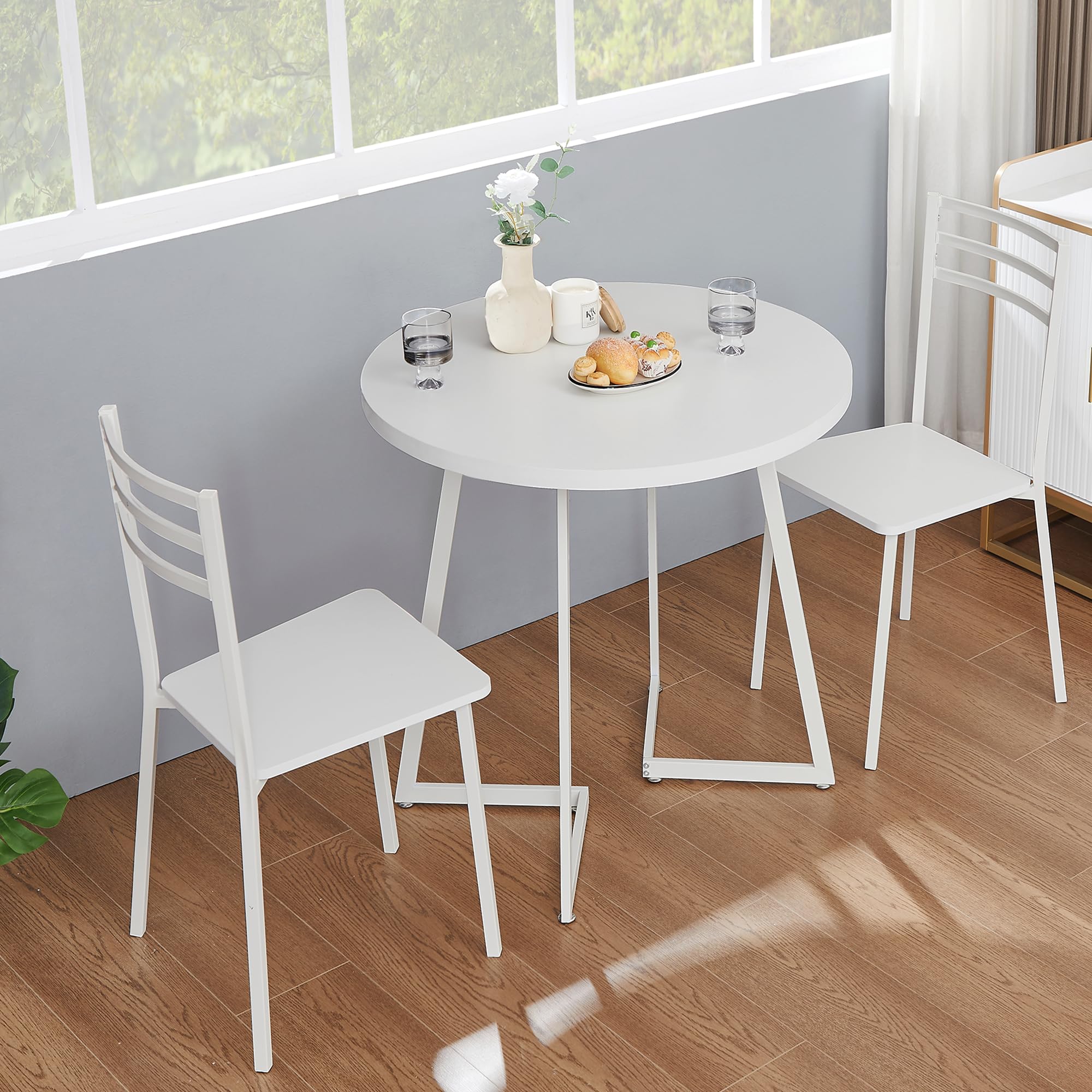 Amazon.com - VECELO Small Round Dining Table Set for 2, Wood Tabletop ...