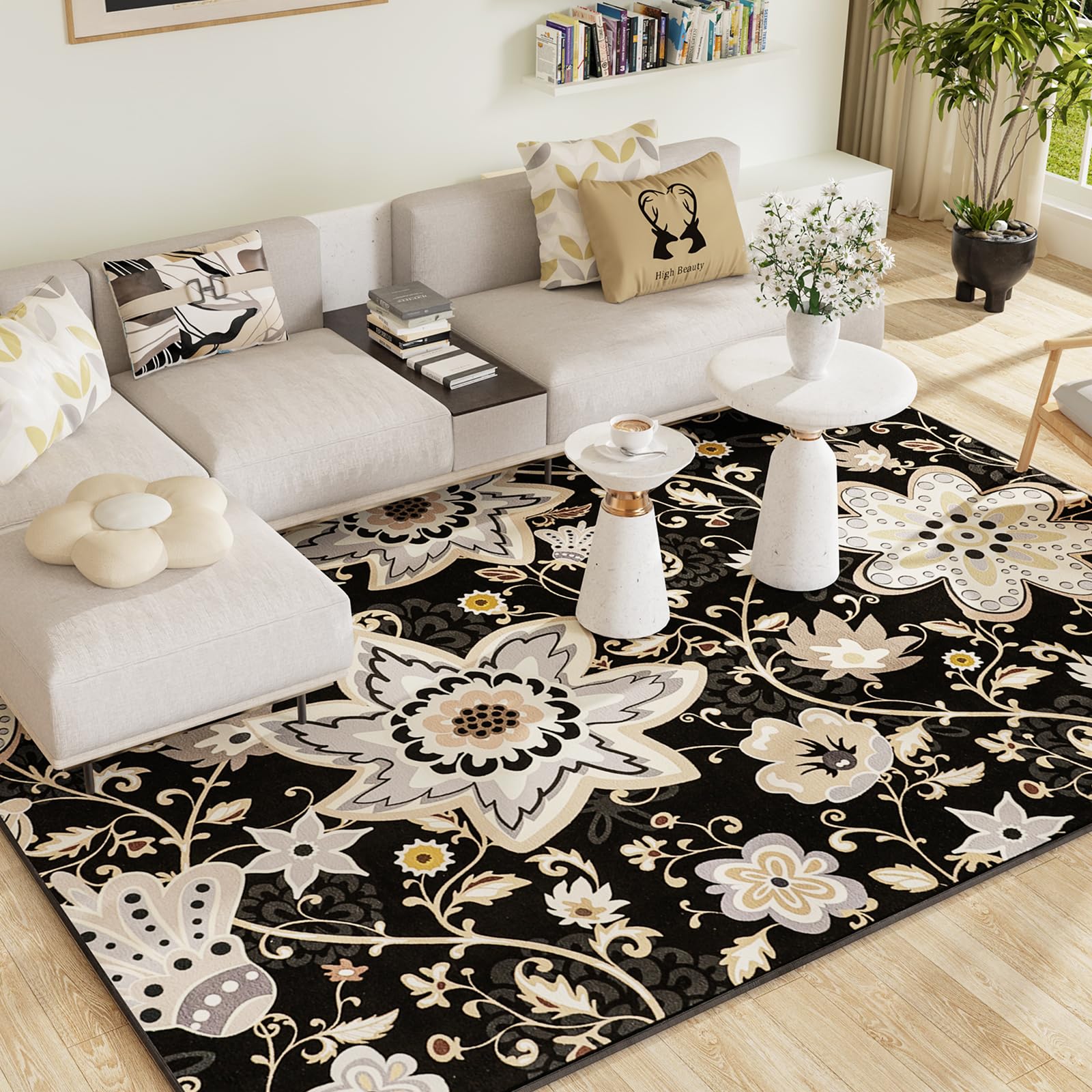 Amazon.com: B BENRON Living Room Rug,Black and Gold,Area Rugs 5x7 ...