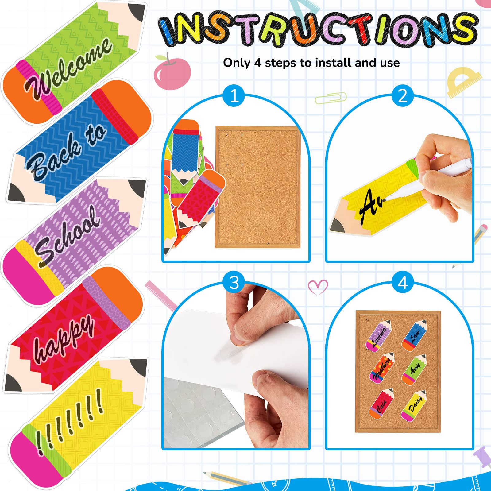 Snapklik.com : Jecery 60 Pack Pencils Cut Outs Name Tags For Classroom ...