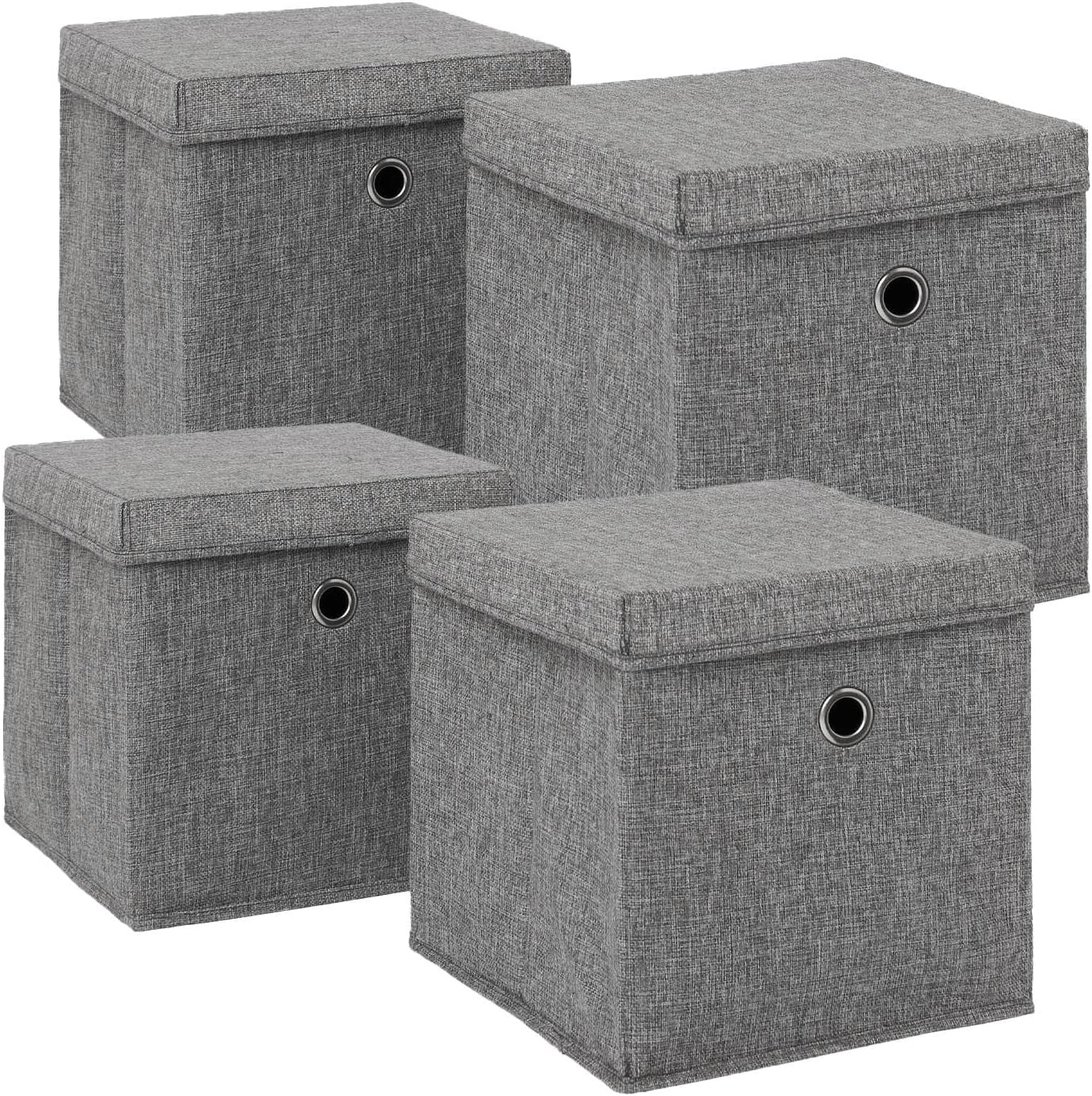 OHS Faux Linen Fabric Storage Box with Lid, Removable Base Collapsible ...