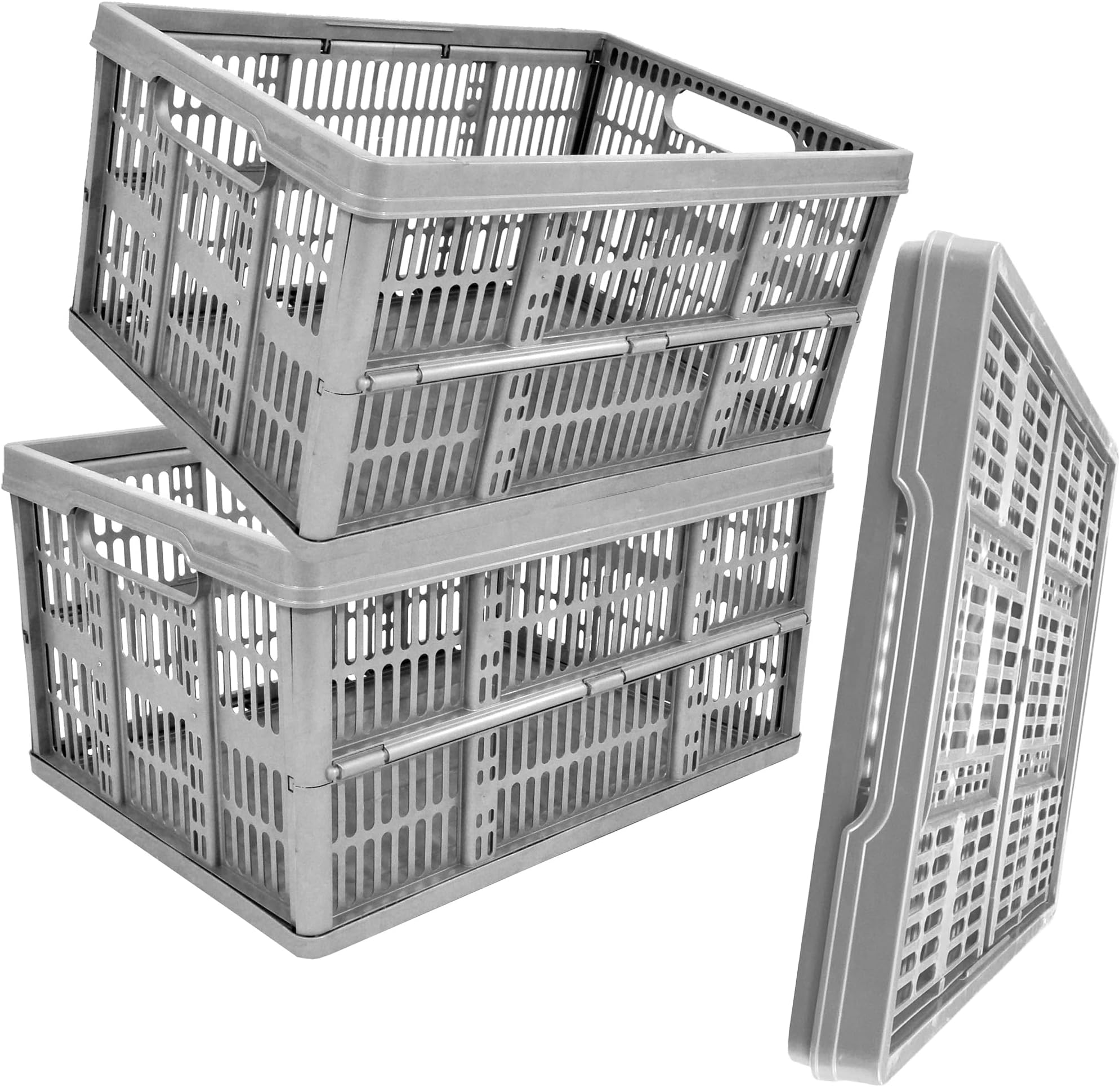 STORM TRADING GROUP Plastic Folding Storage Crate Boxes With Handles 32 ...