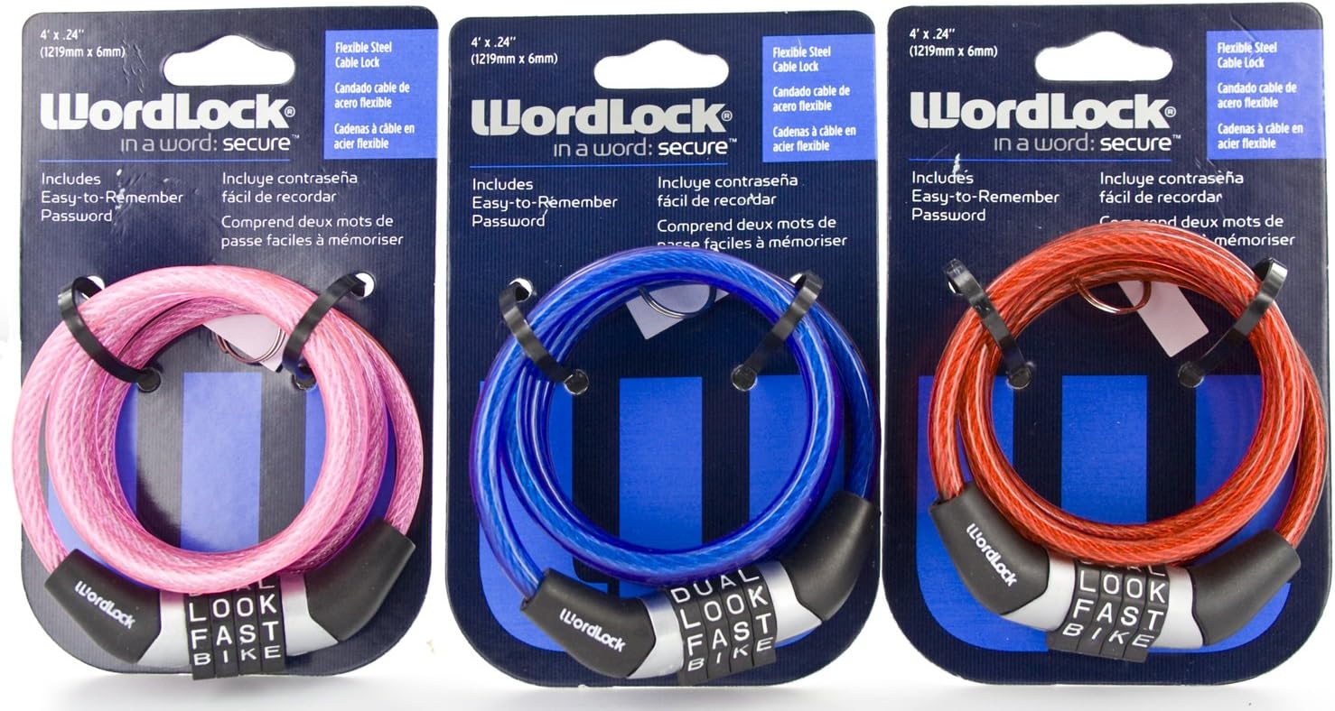 Amazon.com: Word Lock Inc CL-458-AS Flexible Steel 4 Dial Cable Lock, 4 ...