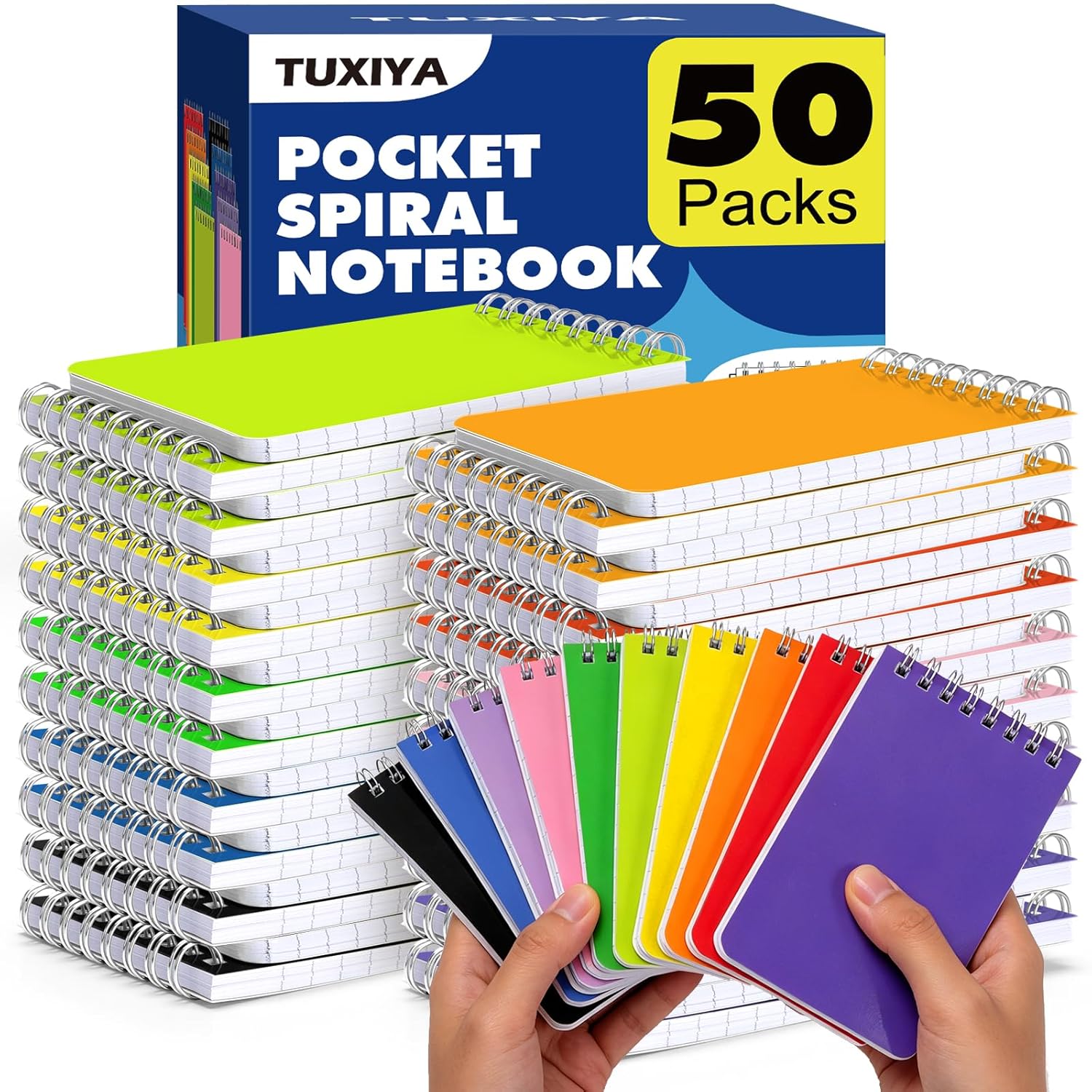TUXIYA Pocket Notebook Bulk 3x5 Inch,50 Packs Mini Top Bound Spiral ...