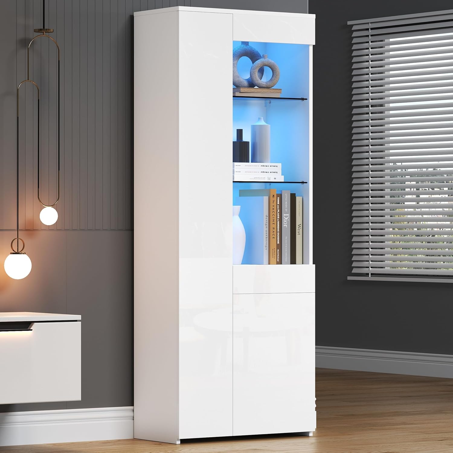 Vitrinenschrank Weiss Hochglanz