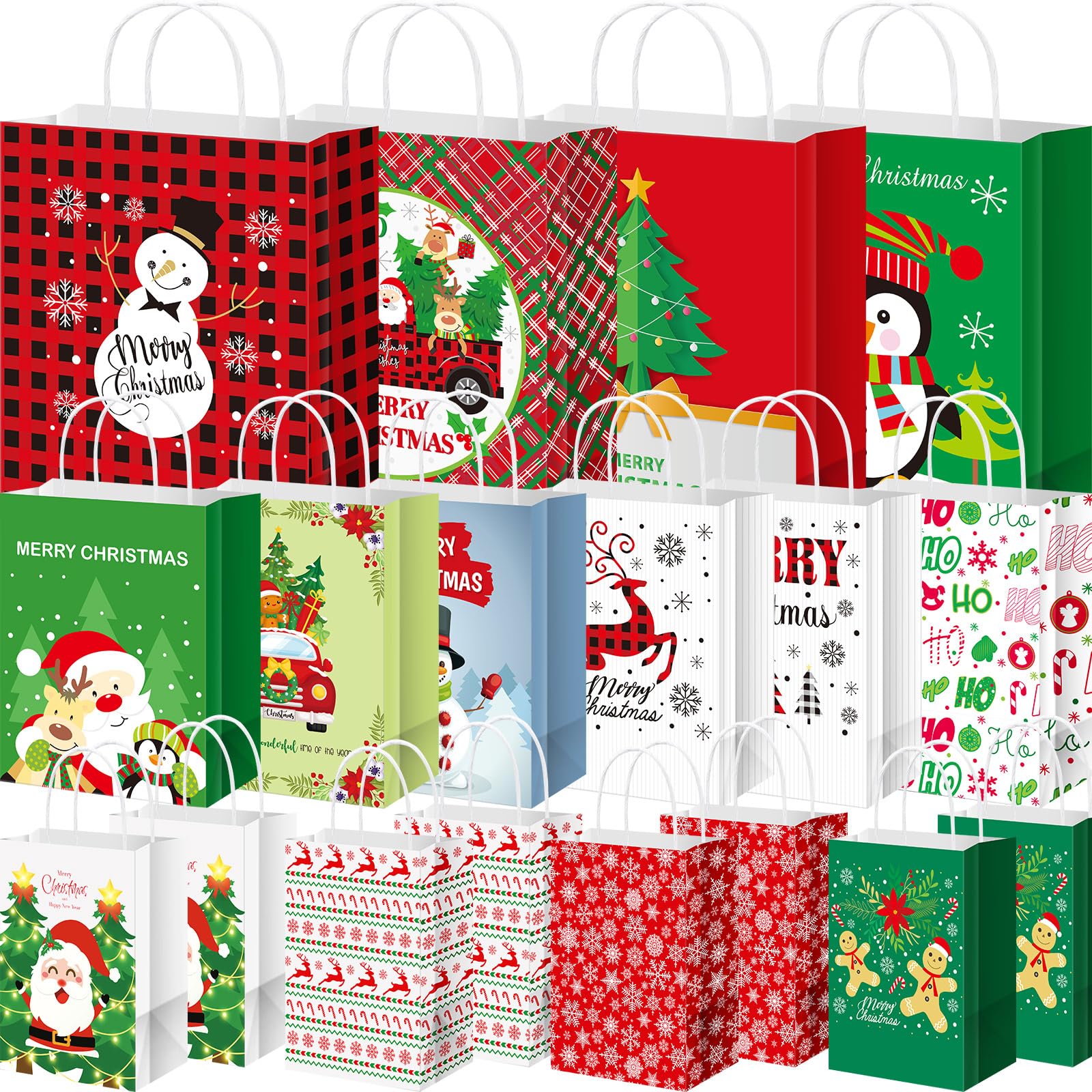 Amazon.com: Cholemy 24 Pieces Christmas Paper Gift Bags Assorted Size ...