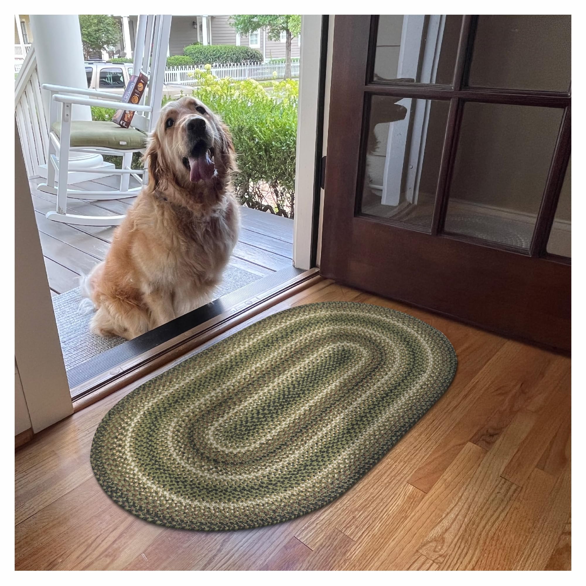 Amazon.com: Pinecone Green Braided Rugs 27x45 Oval, The Ideal Country ...