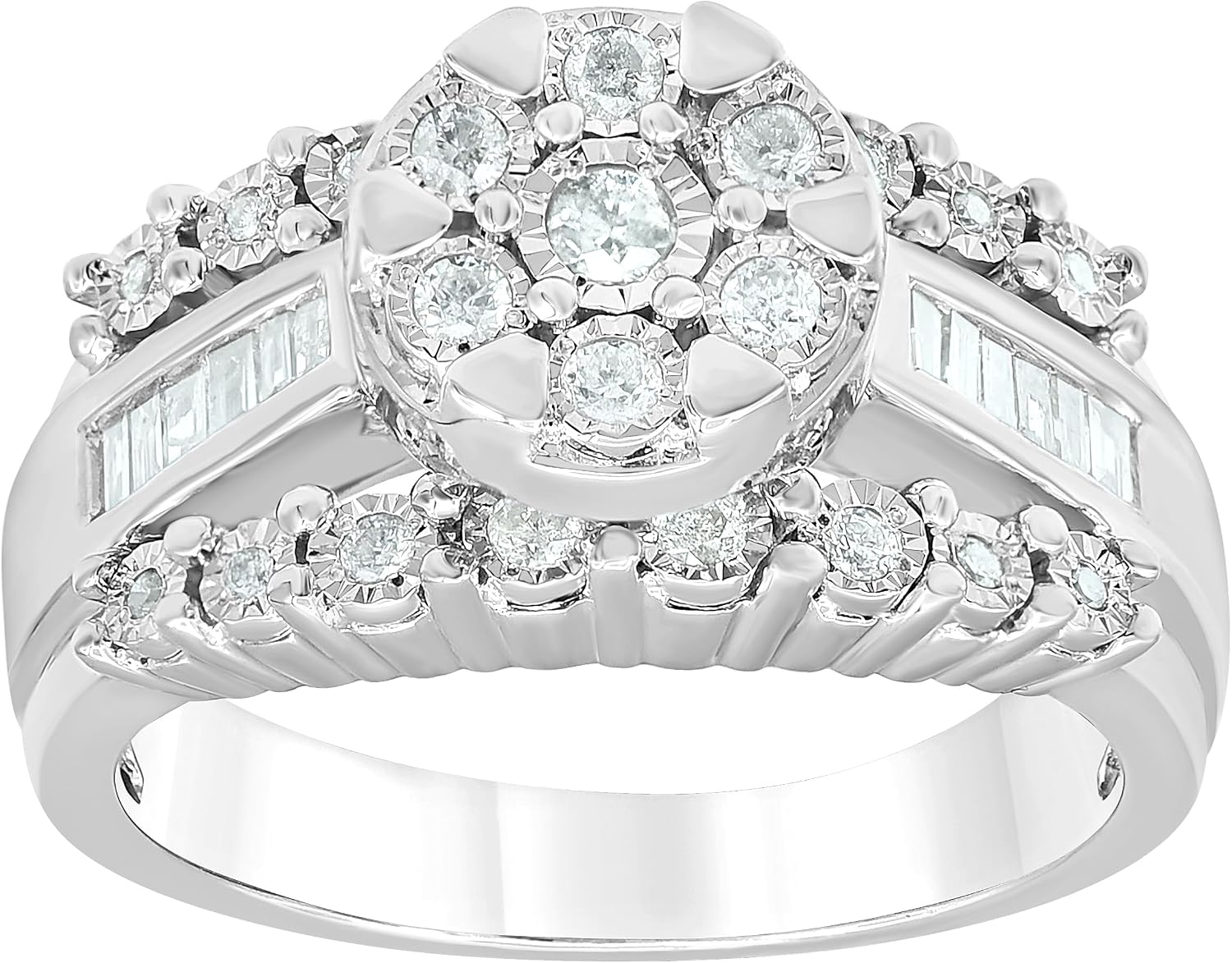 Beyond Brilliance 1/2 Carat Round & Baguette Diamond Dome Engagement ...