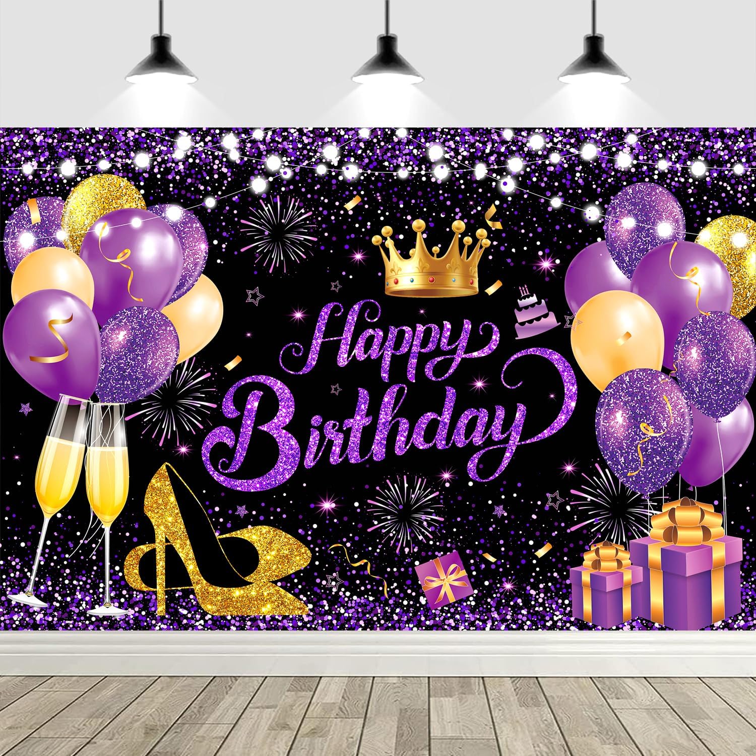 Amazon.com : InMemory Black and Gold Happy Birthday Backdrop Banner for ...