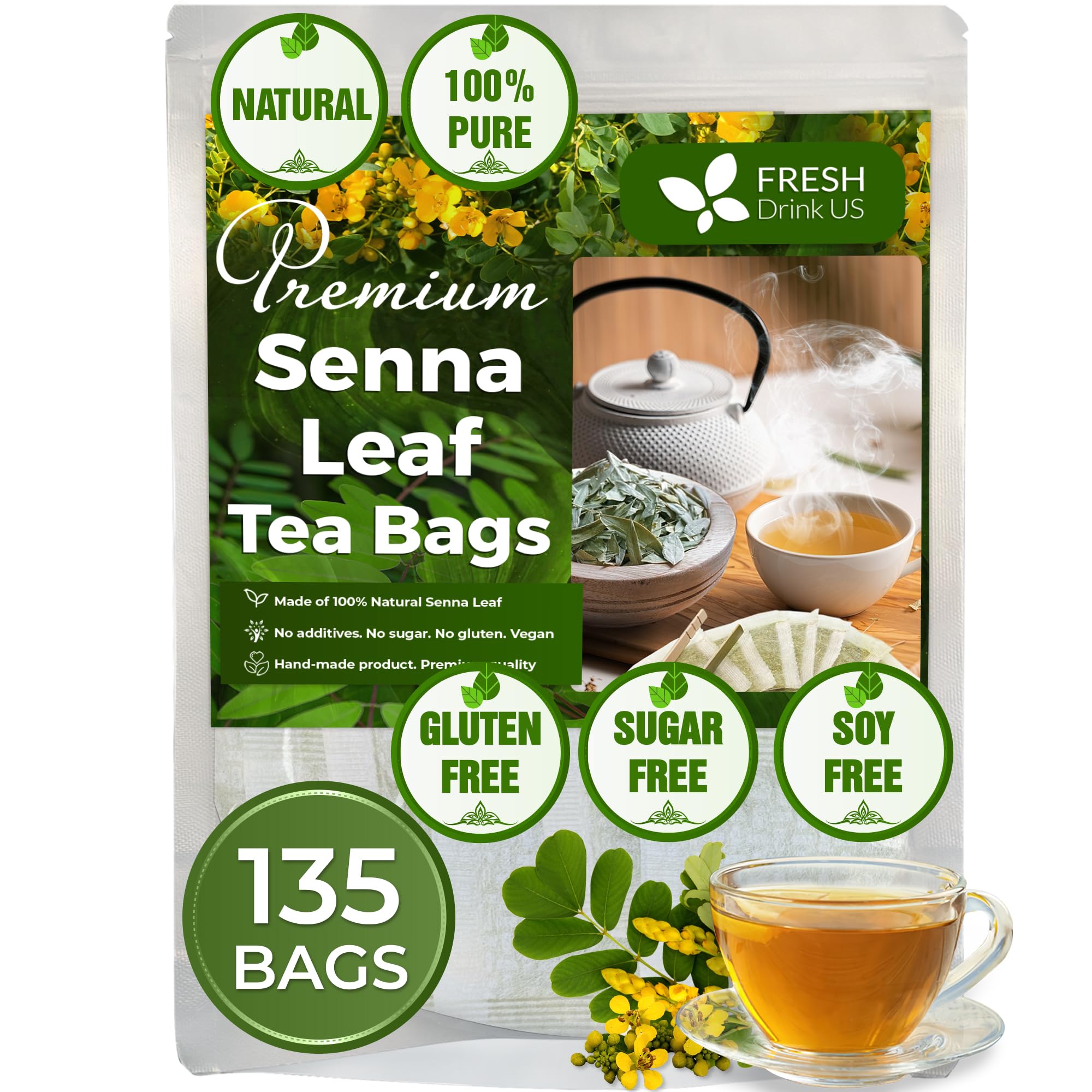 Amazon.com : FreshDrinkUS, Premium 135 Senna Leaf Tea Bags, 100% ...