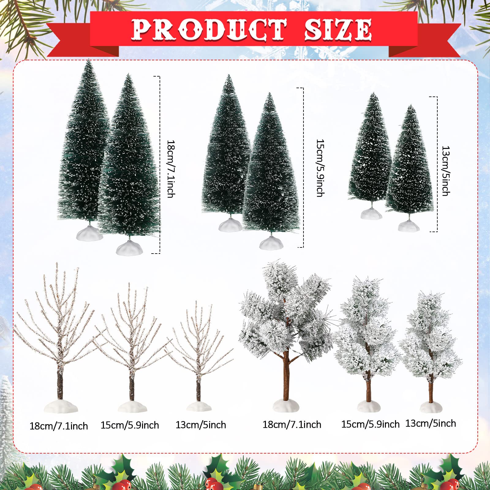 12 Pieces Christmas Tabletop Trees Halloween Village Trees Winter Snow ...