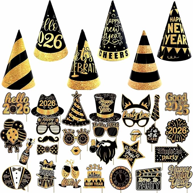 Amazon.com: 36 Pieces, New Years Eve Hats and New Years Photo Booth ...