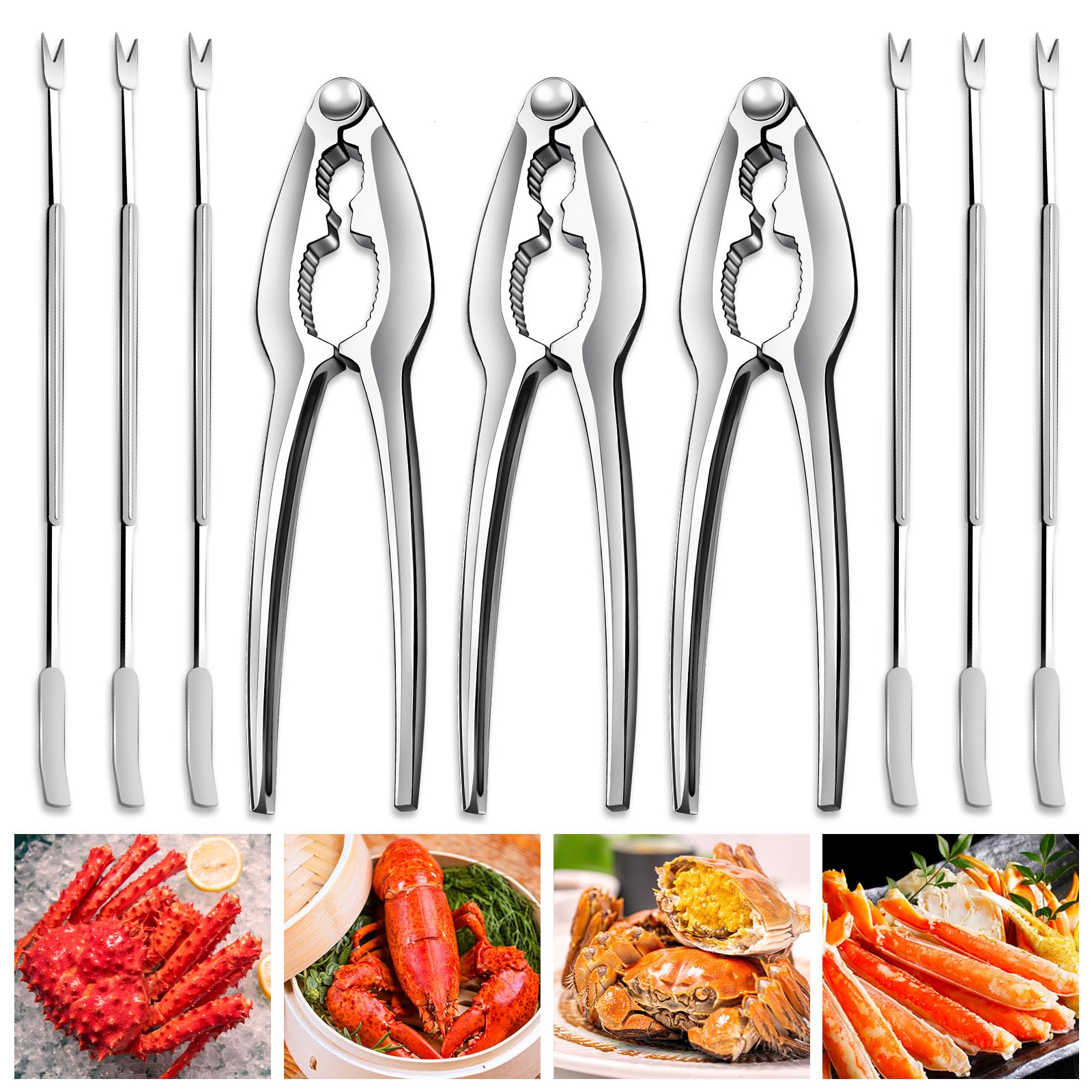 9 PCS Lobster Crackers and Picks Set, Stainless Steel Crab Leg Tools ...