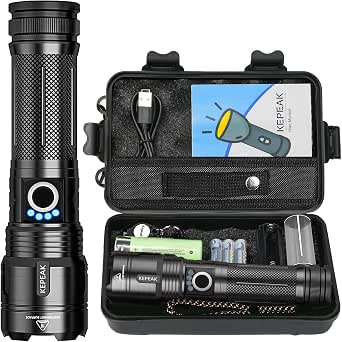 KEPEAK Rechargeable Flashlight, LED Tactical Flashlight, 10000 Lumens ...