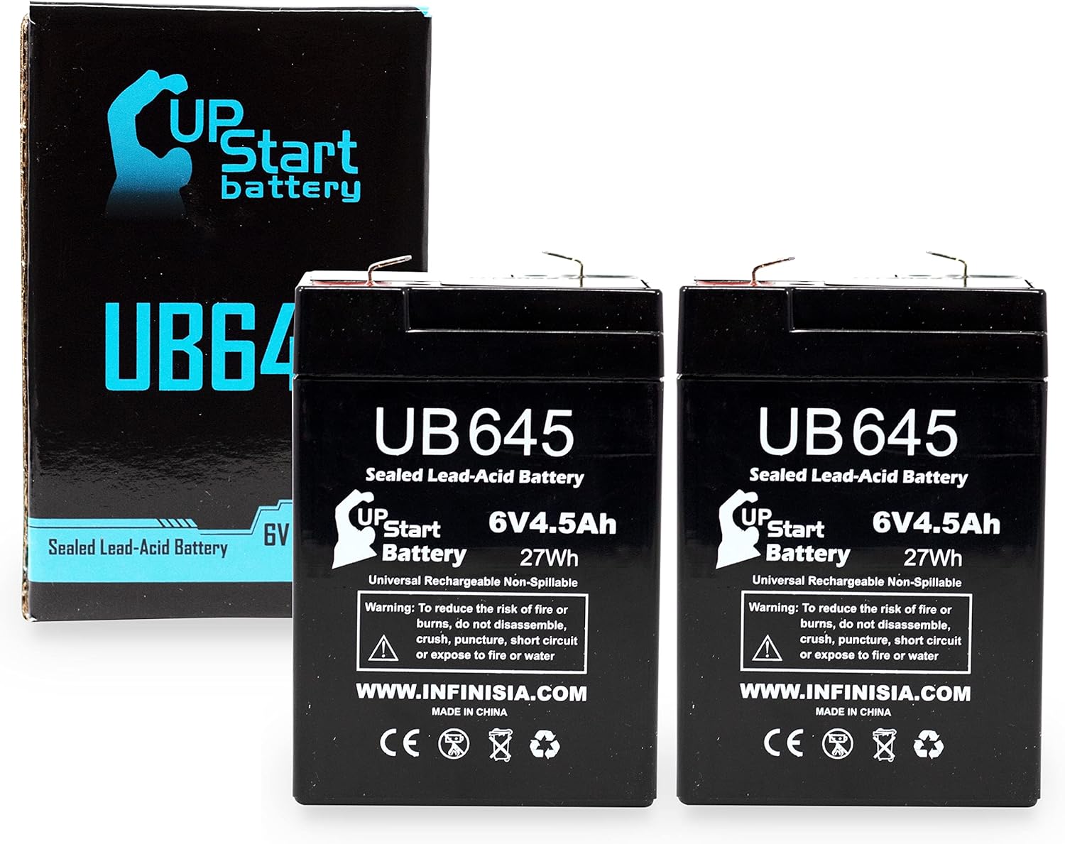 Amazon.com: 2-Pack UB645 Universal Sealed Lead Acid Battery (6V, 4.5Ah ...
