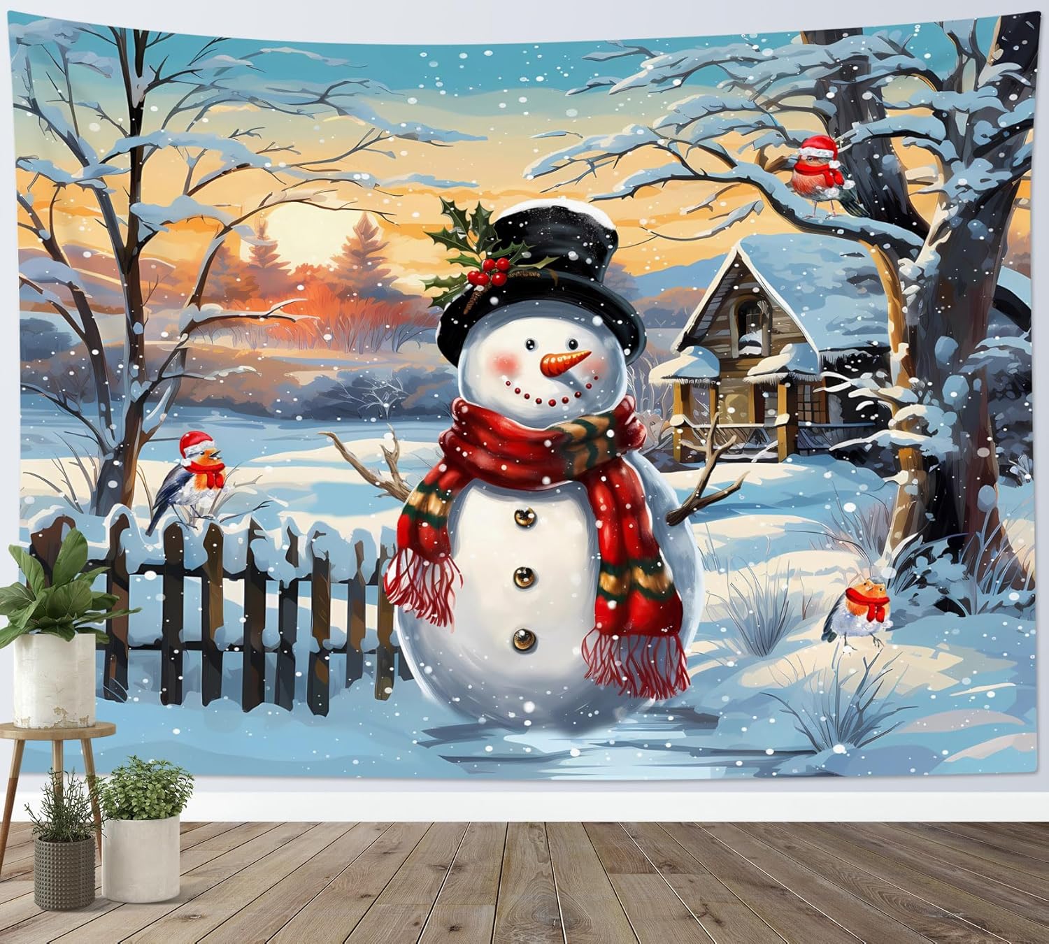Amazon.com: HVEST Christmas Snowman Tapestry Wall Hanging, Snowman and ...