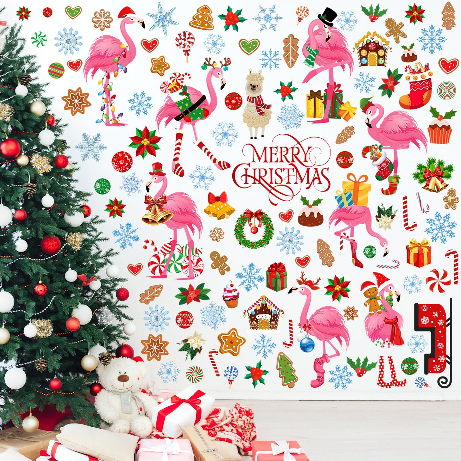 Amazon.com: Eersida 110 Pcs Christmas Flamingo Wall Stickers Removable ...