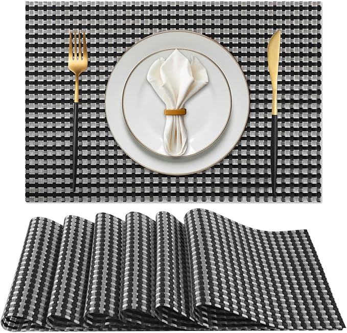 Amazon.com: EDanle Vinyl Plastic Placemats Set of 6 Washable Heat ...