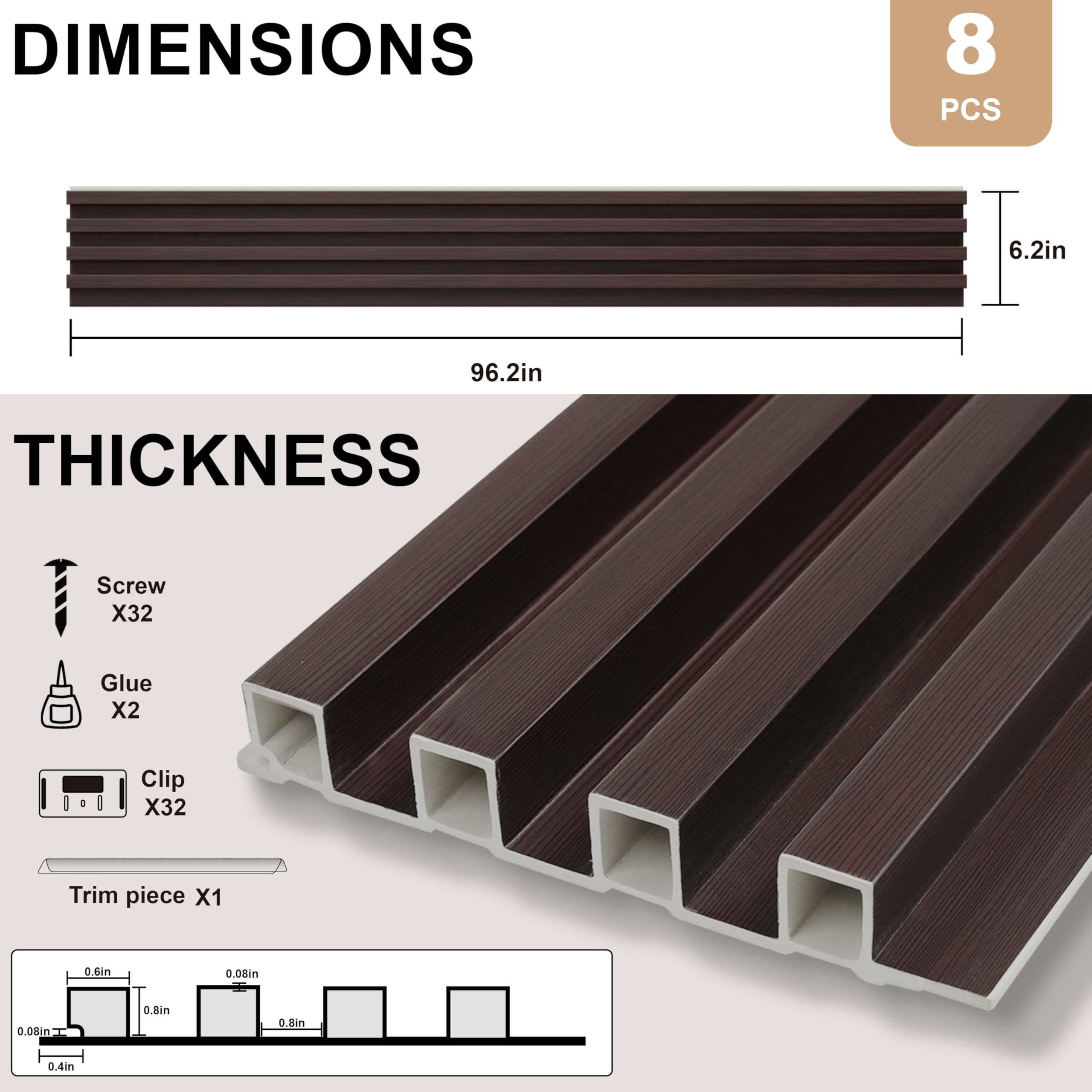 Snapklik.com : 8-Pack WPC Slat Wall Panels, 96.5 X 6.3 In Decorative ...