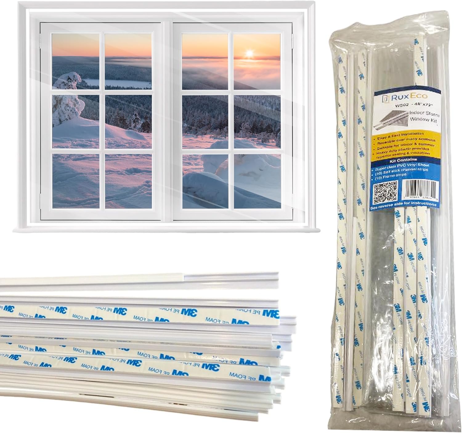 RuxEco Reusable Window Insulation Kit (36"x60"), Heavy-Duty 6 Mil PVC ...