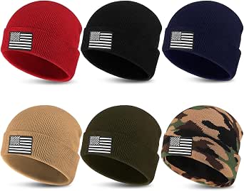 Liitrsh 6 Pcs American Flag Beanie Hat for Men Women Winter Knitted ...