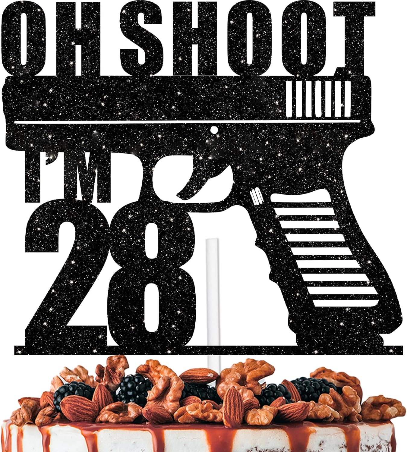 Amazon.com: Black Glitter Oh Sh**t 28 Cake Topper for Funny Military ...