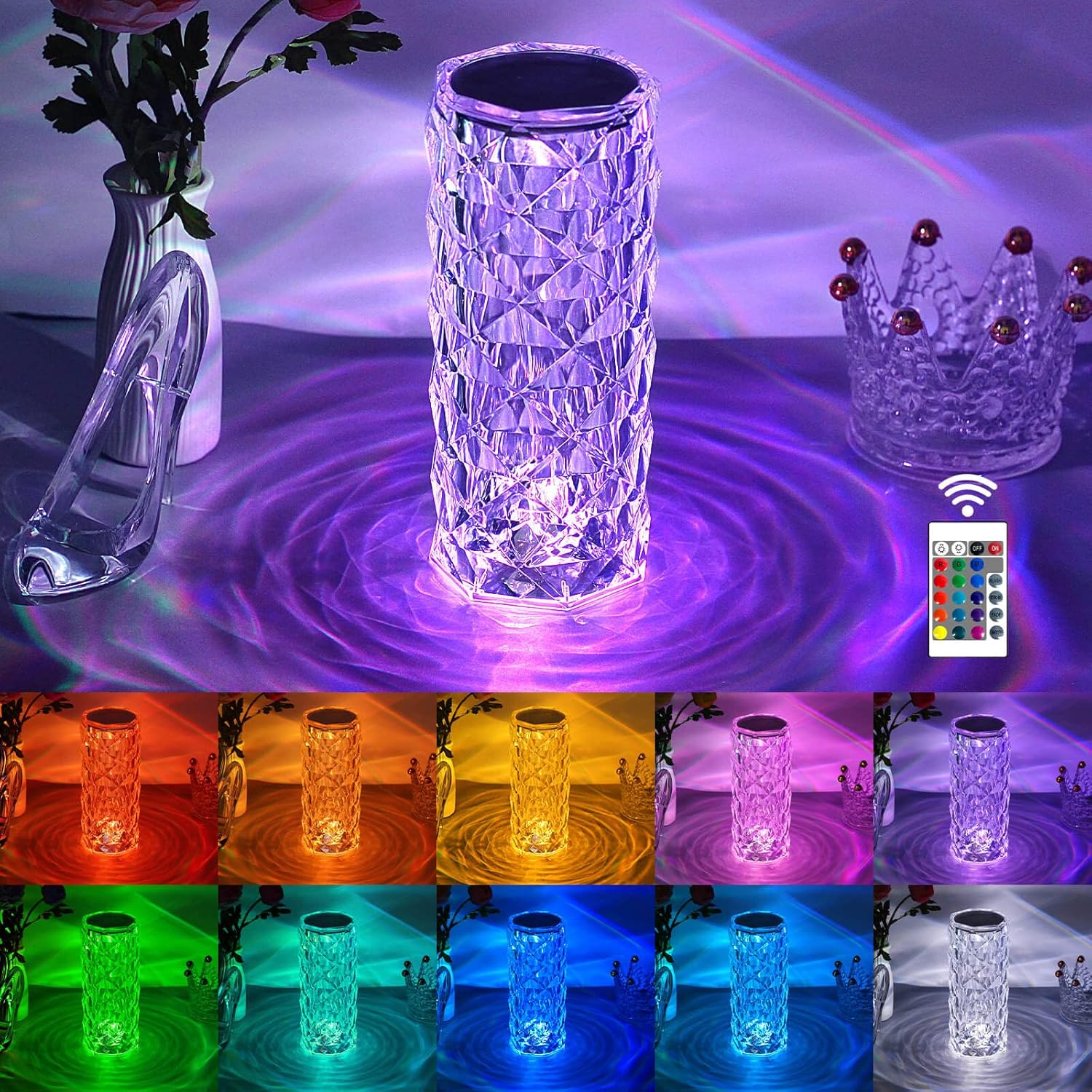 PIPXGOV Crystal Lamp, Touch Table Lamp with Remote Control, Night Light ...