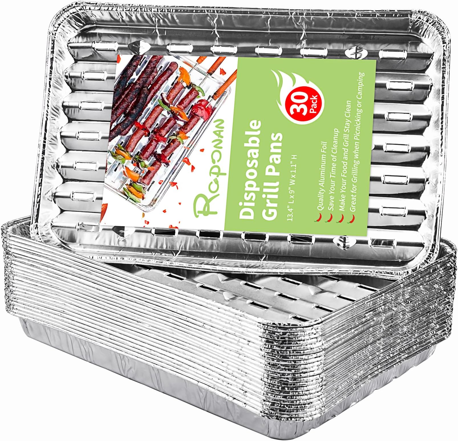 Amazon.com : 24-Pack Disposable Aluminum Foil BBQ Grill Topper Pan – Prevents Food from Falling ...
