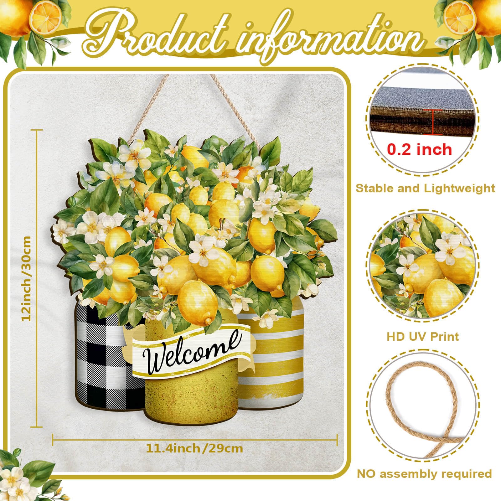 Snapklik.com : Lemon Door Sign Summer Welcome Wooden Sign Hanging Lemon ...