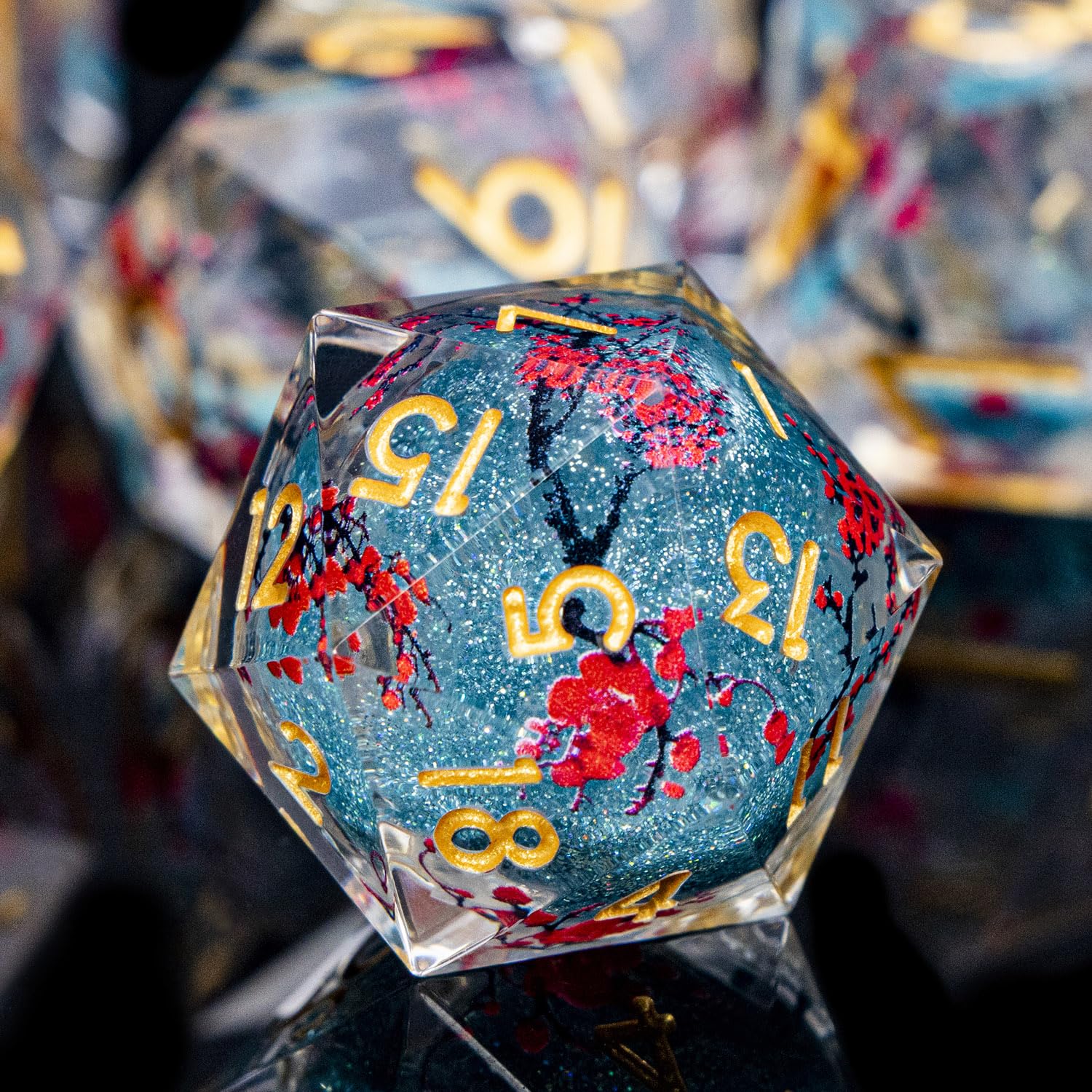 Amazon.com: ORIFANTOU Plum Blossom DND Dice Blue Liquid Core Dice Set ...