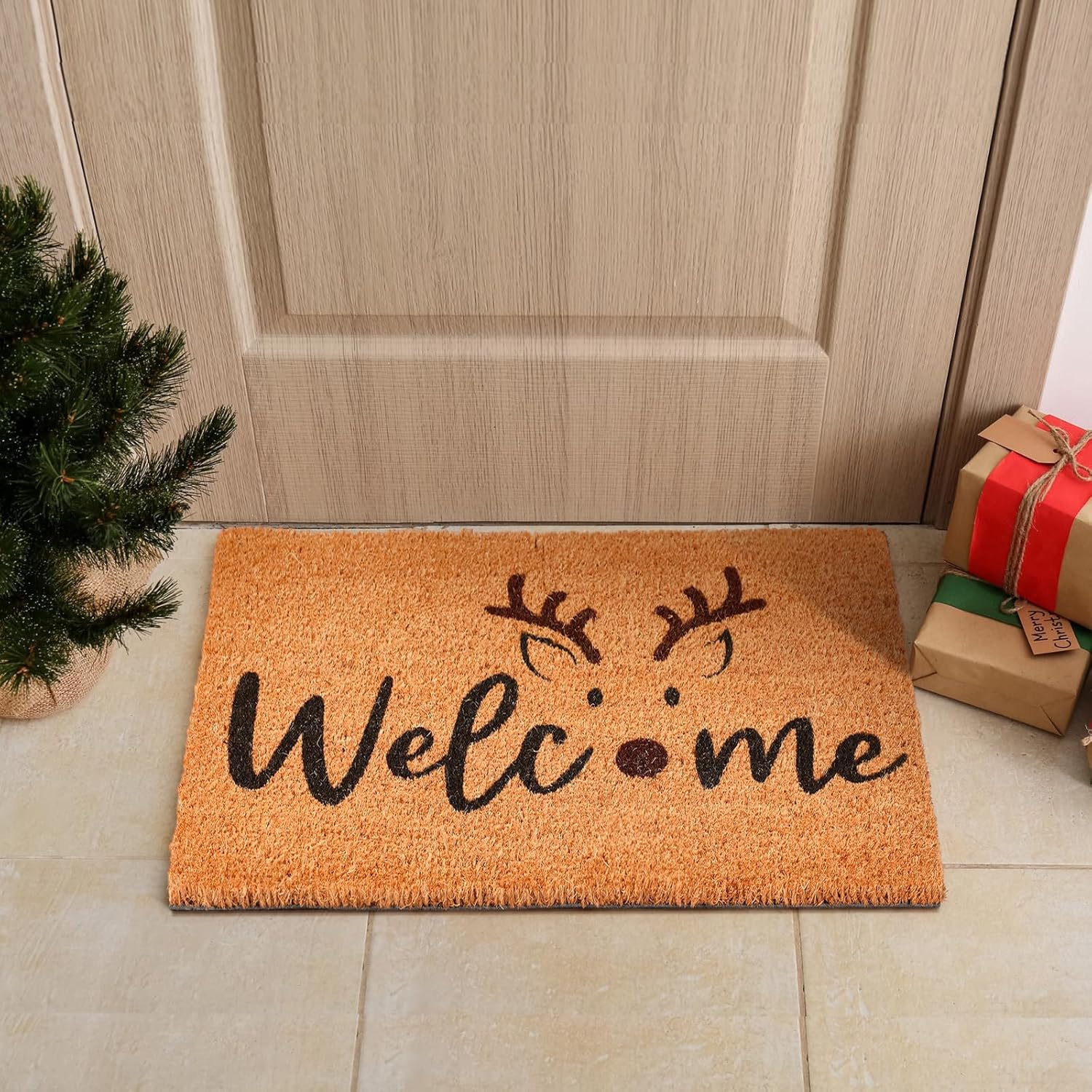 Amazon.com: Ceenna Christmas Coir Doormat Welcome Deer Door Mat ...