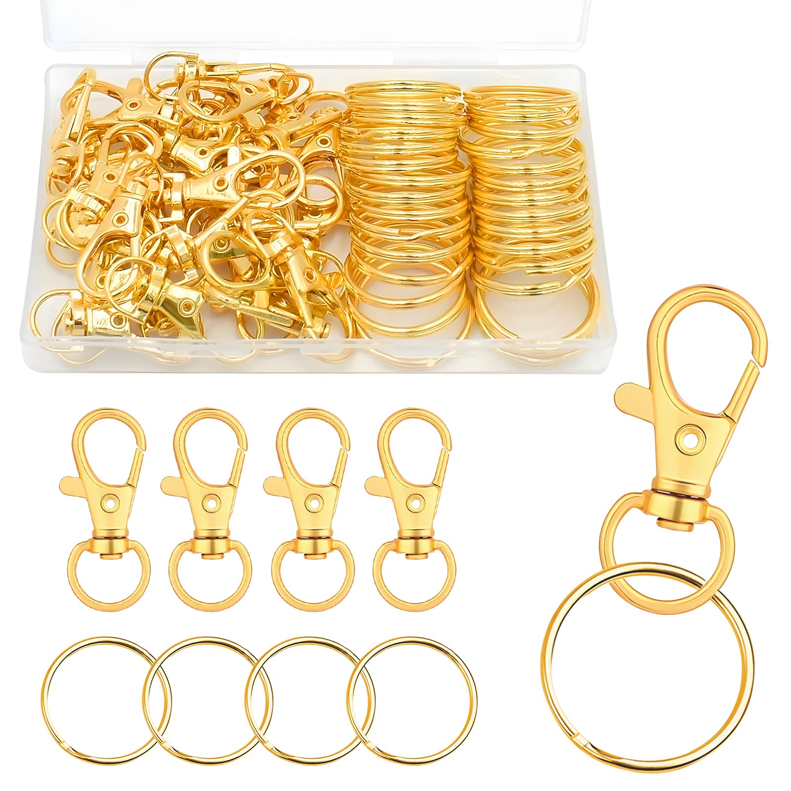 100Pcs Swivel Lobster Clasps & Key Ring Hoops with Plastic Box, (50 Key ...