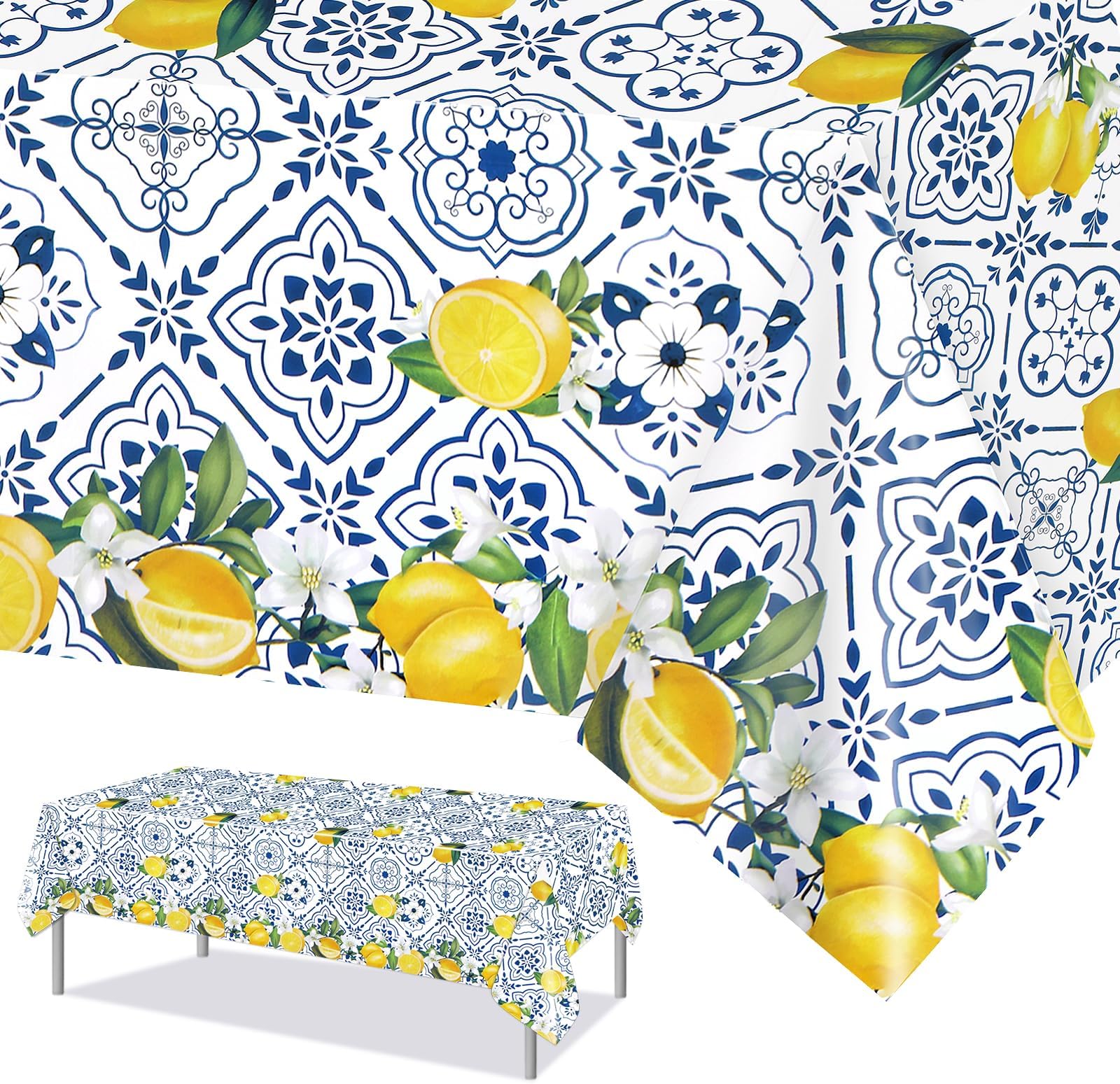 Amazon.com: 3 Pcs Capri Lemon Tablecloths, Disposable Rectangle Blue ...