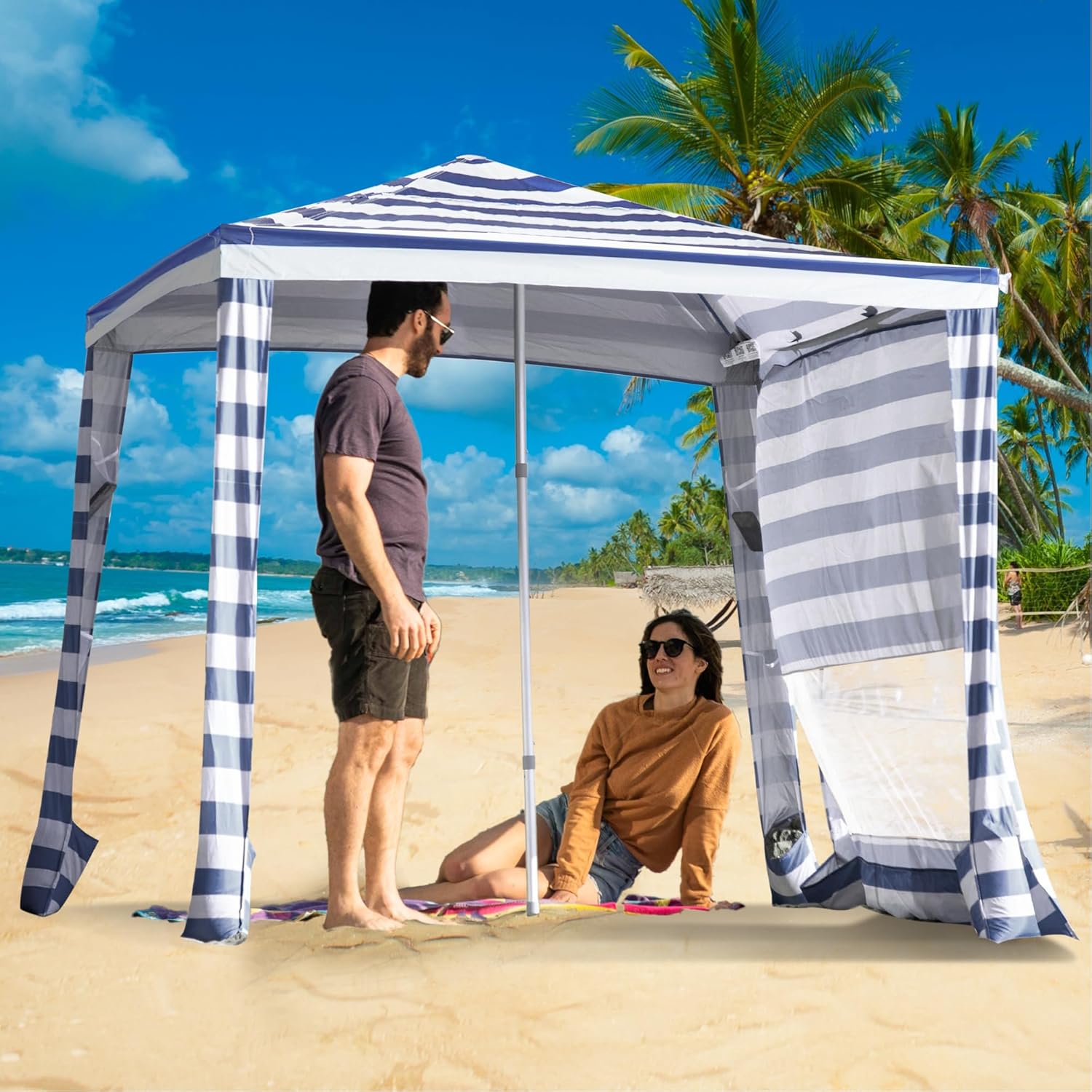 Amazon.com: CROWN SHADES 6.5'x6.5' Beach Cabana Easy Setup Pop Up Tent ...