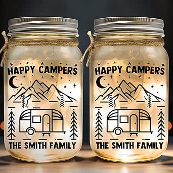 Amazon.com: Cipustar Personalized Mason Jar Light - Happy Campers ...