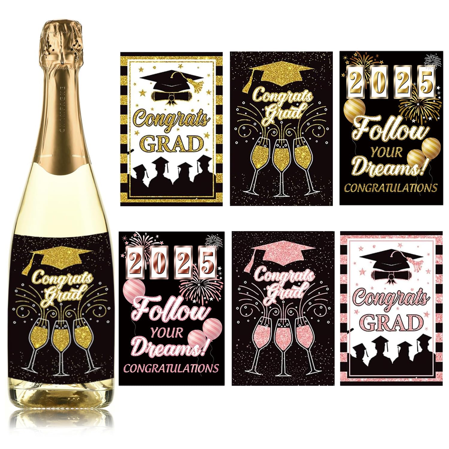 6 Pieces Graduation Gift Wine Labels Stickers, Waterproof Wrapper ...